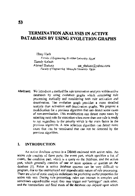 (PDF) Termination Analysis in Active Databases by Using Evolution Graphs