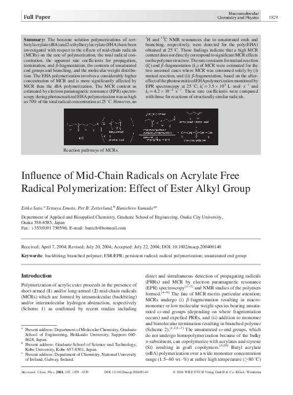 (PDF) Influence of Mid-Chain Radicals on Acrylate Free Radical ...