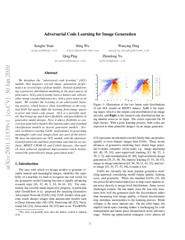 (PDF) Adversarial Code Learning for Image Generation