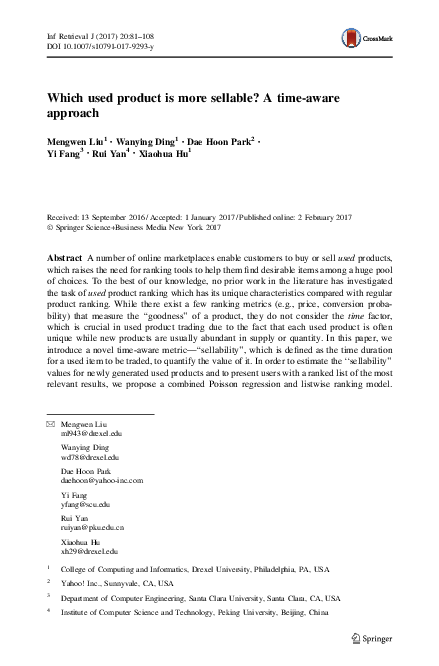 (PDF) Which used product is more sellable? A time-aware approach