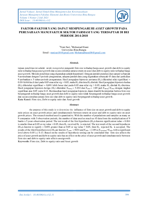 (PDF) Faktor-Faktor Yang Dapat Mempengaruhi Asset Growth Pada ...