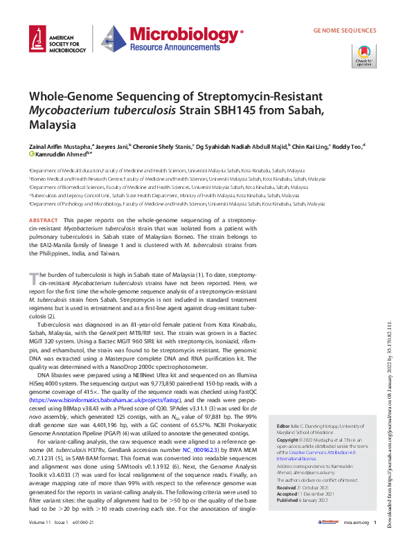 (PDF) Whole-Genome Sequencing of Streptomycin-Resistant Mycobacterium ...