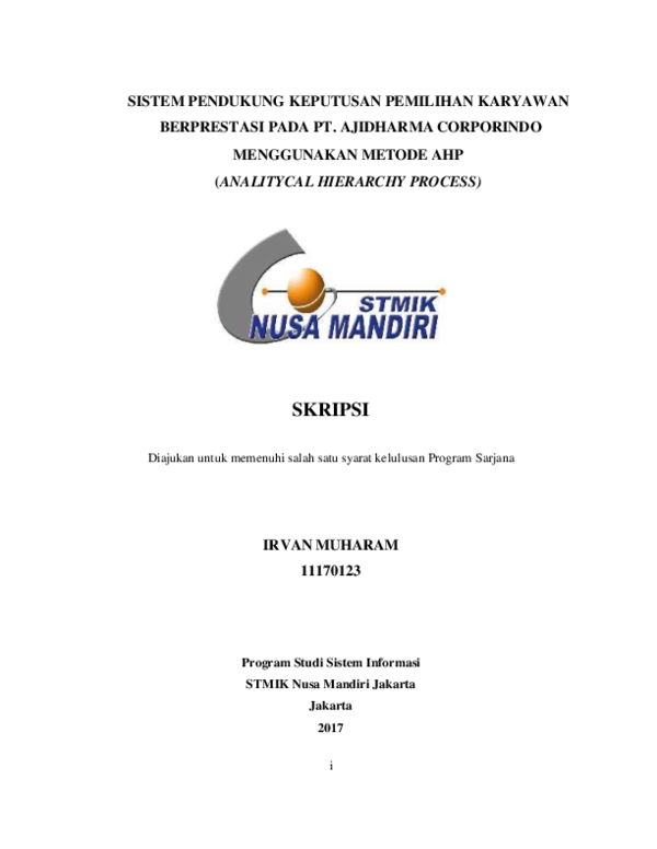 (PDF) Sistem Pendukung Keputusan Pemilihan Karyawan Berprestasi Pada Pt. Ajidharma Corporindo ...