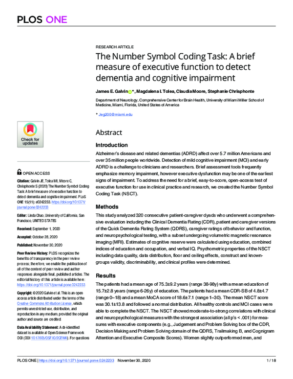 Pdf The Number Symbol Coding Task A Brief Measure Of Executive