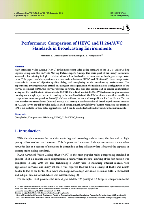 (PDF) Performance Comparison of HEVC and H.264/AVC Standards in ...