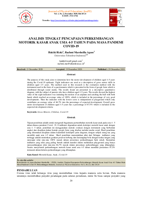 (PDF) Analisis Tingkat Pencapaian Perkembangan Motorik Kasar Anak Usia 4-5 Tahun Pada Masa ...