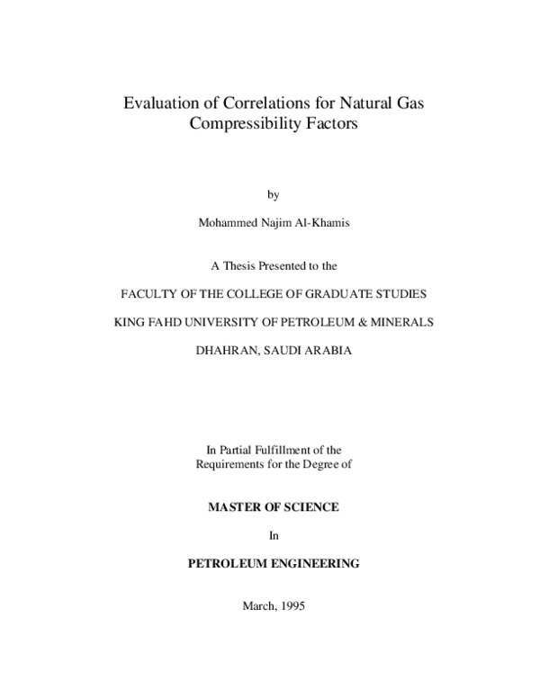 (PDF) Evaluation of Correlations for Natural Gas Compressibility Factors