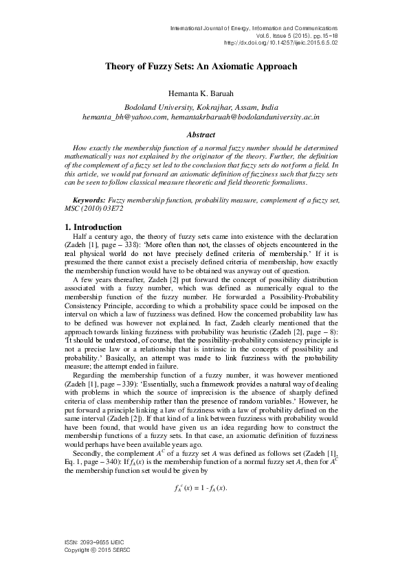 (PDF) Theory of Fuzzy Sets: An Axiomatic Approach