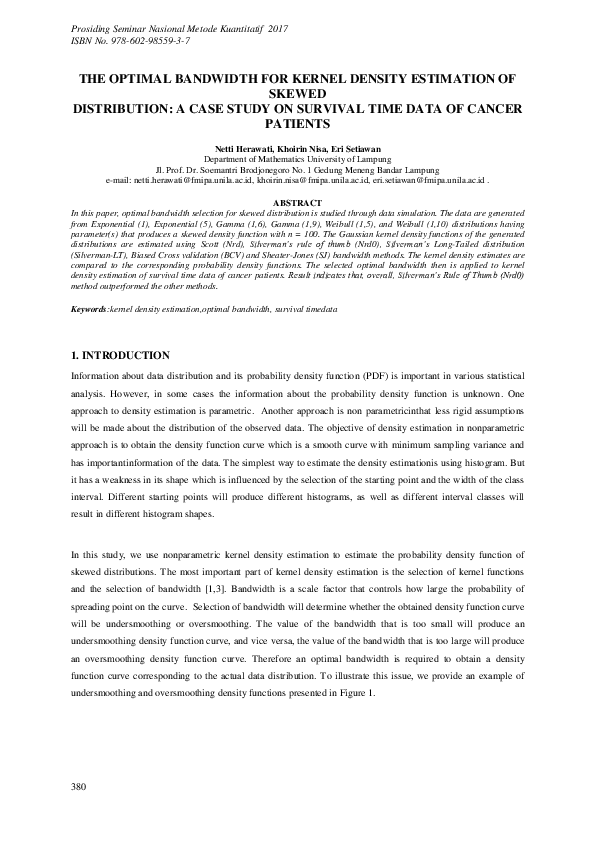 (PDF) The Optimal Bandwidth for Kernel Density Estimation of Skewed Distribution: A Case Study ...