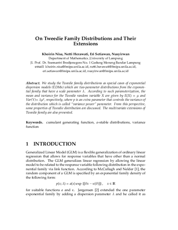 (PDF) On Tweedie Family Distributions and Their Extensions