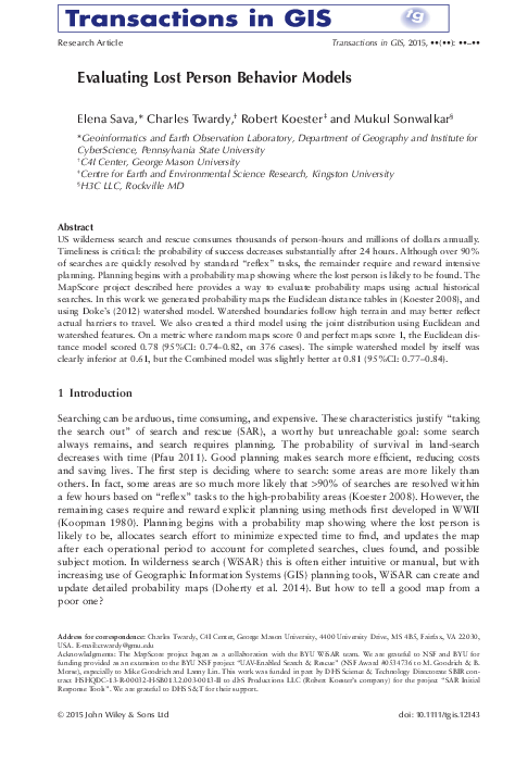 (PDF) Evaluating Lost Person Behavior Models