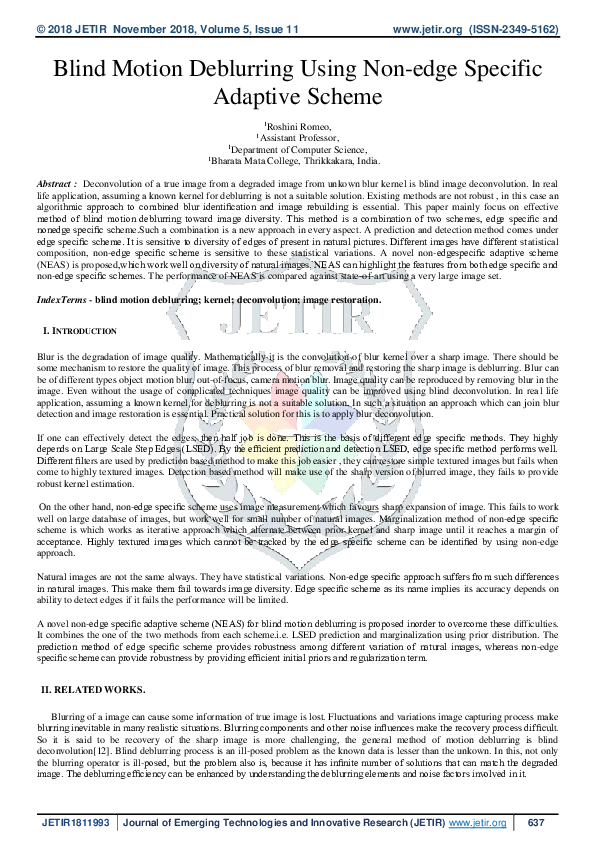 (PDF) Blind Motion Deblurring Using Non-edge Specific Adaptive Scheme