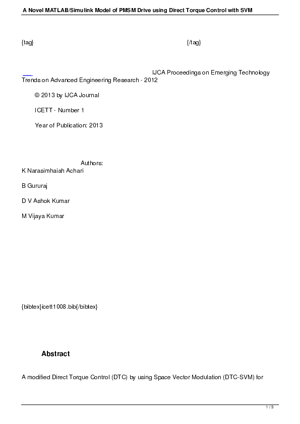 (PDF) A Novel MATLAB/Simulink Model of PMSM Drive using Direct Torque ...