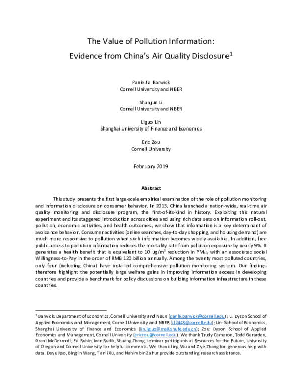 (PDF) The Value of Pollution Information: Evidence from China’s Air ...