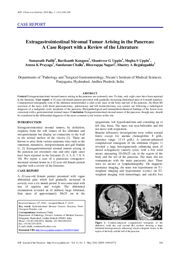 (PDF) Extragastrointestinal stromal tumor arising in the pancreas: a ...
