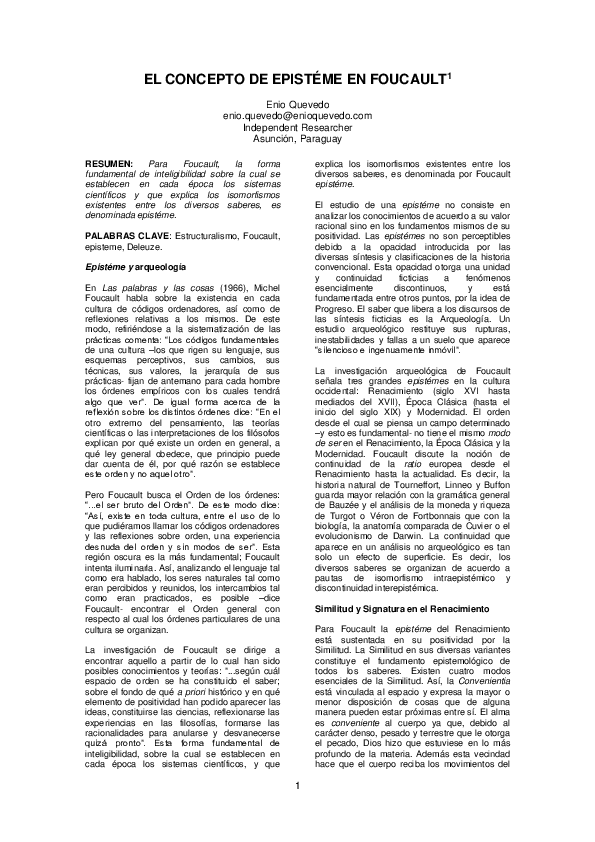 (PDF) El concepto de epistéme en Foucault