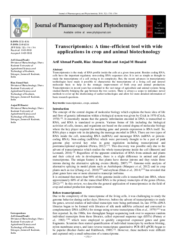 (PDF) Transcriptomics: A time-efficient tool with wide applications in ...