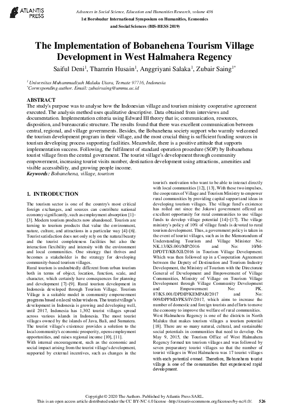 (PDF) The Implementation of Bobanehena Tourism Village Development in ...