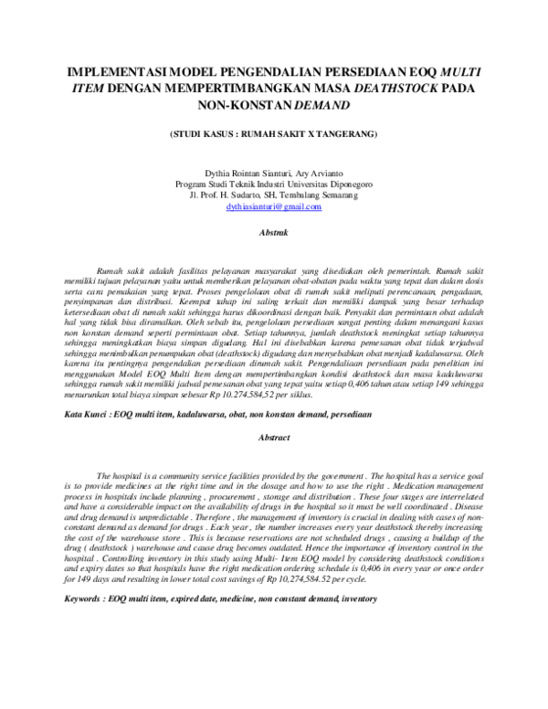 (PDF) Implementasi Model Pengendalian Persediaan Eoq Multi Item Dengan Mempertimbangkan Masa ...