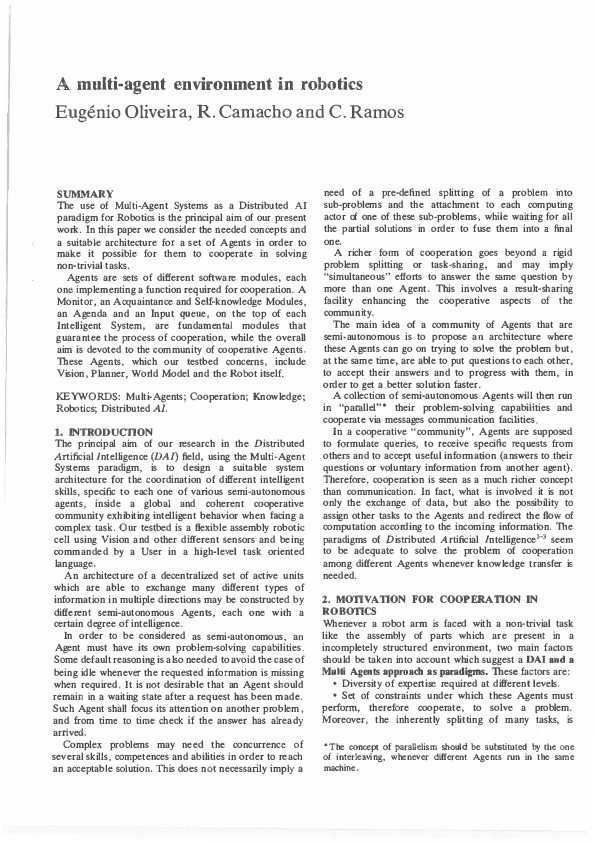 (PDF) A multi-agent environment in robotics