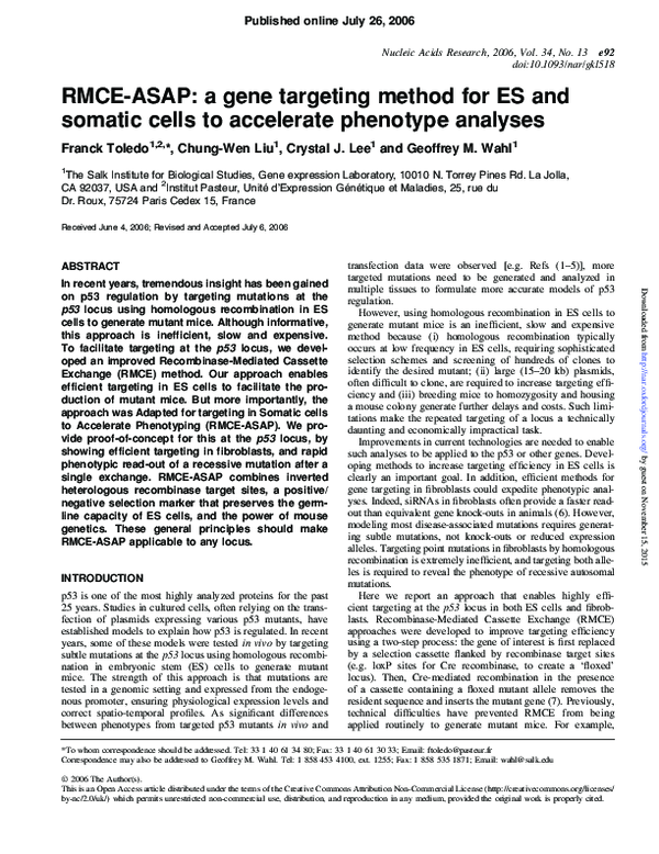 (PDF) RMCE-ASAP: a gene targeting method for ES and somatic cells to ...