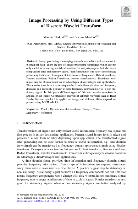 (PDF) Image Processing by Using Different Types of Discrete Wavelet ...