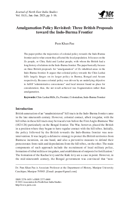 (PDF) Amalgamation Policy Revisited: Three British Proposals toward the ...