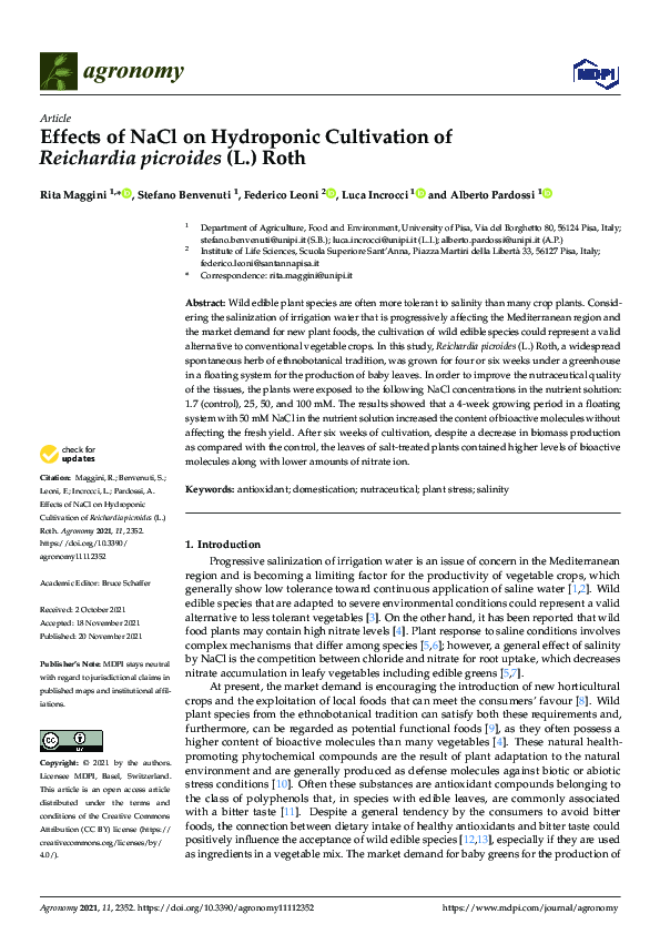 (PDF) Effects of NaCl on Hydroponic Cultivation of Reichardia picroides ...