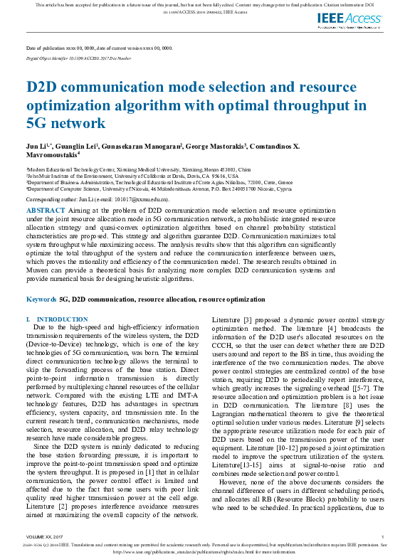 Pdf D2d Communication Mode Selection And Resource Optimization Algorithm With Optimal