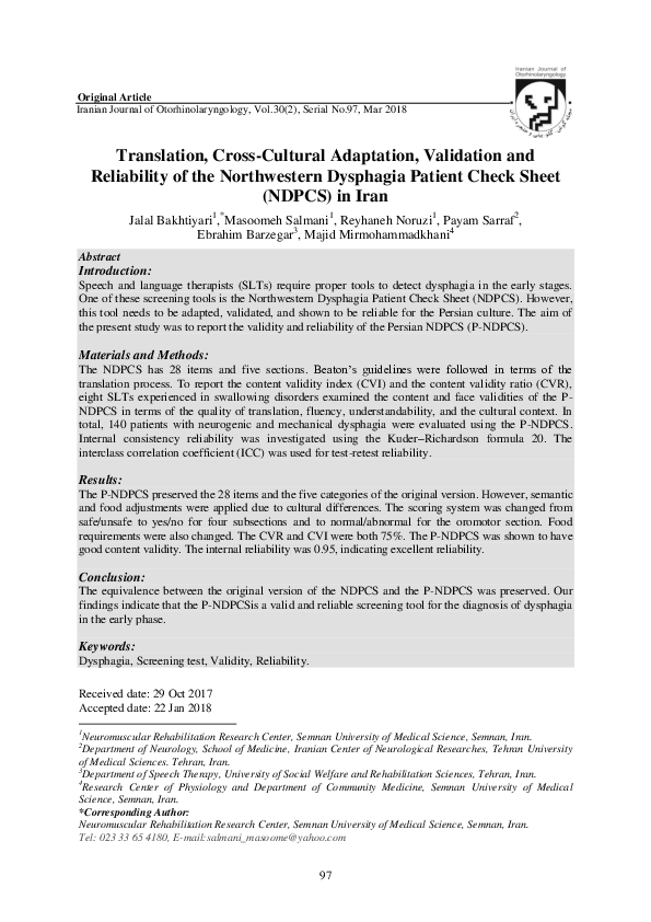 (PDF) Translation, Cross-Cultural Adaptation, Validation and Reliability of the Northwestern ...