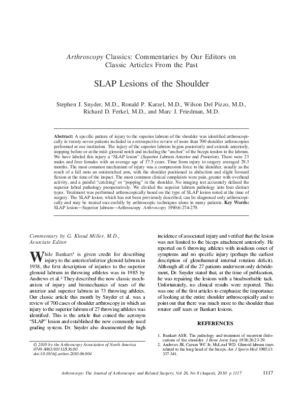 (PDF) SLAP lesions of the shoulder | Richard Ferkel - Academia.edu