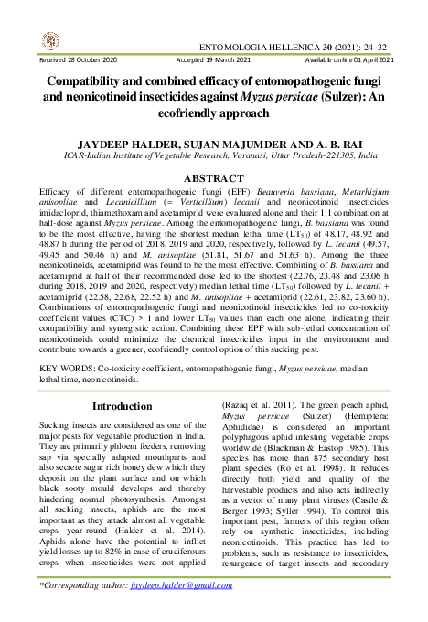 (PDF) Compatibility and combined efficacy of entomopathogenic fungi and ...