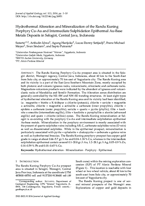(PDF) Hydrothermal Alteration and Mineralization of the Randu Kuning ...