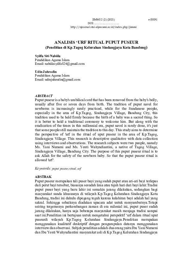 (PDF) ANALISIS URF RITUAL PUPUT PUSEUR
