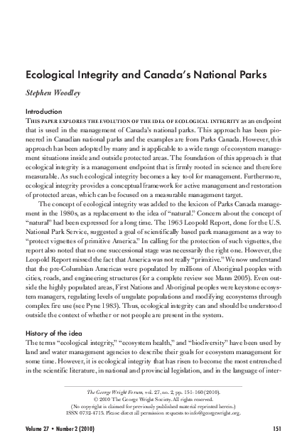 (PDF) Ecological Integrity and Canada's National Parks