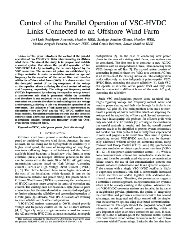 (PDF) Control of the Parallel Operation of VSC-HVDC Links Connected to an Offshore Wind Farm