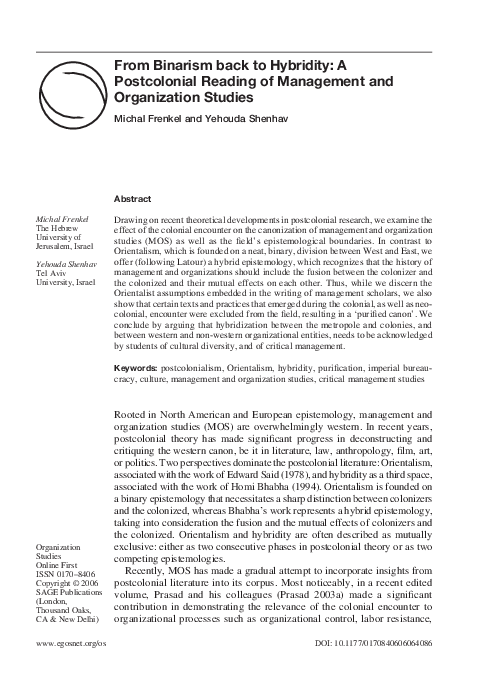 (PDF) From Binarism Back to Hybridity: A Postcolonial Reading of ...