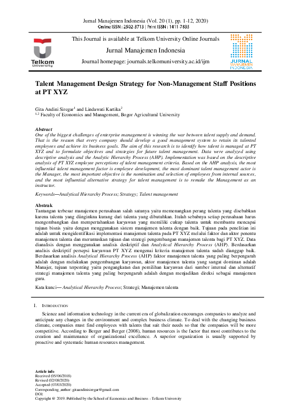 (PDF) Talent Management Design Strategy for Non-Management Staff ...