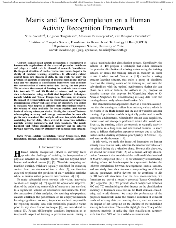 (PDF) Matrix and Tensor Completion on a Human Activity Recognition ... (PDF) Matrix and Tensor Completion on a Human Activity Recognition ...