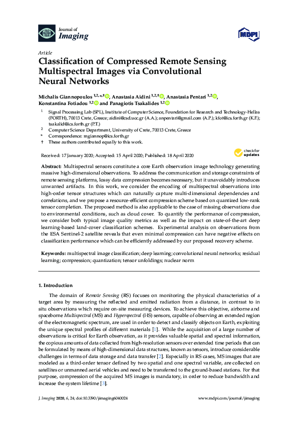 Pdf Classification Of Compressed Remote Sensing Multispectral Images Via Convolutional Neural