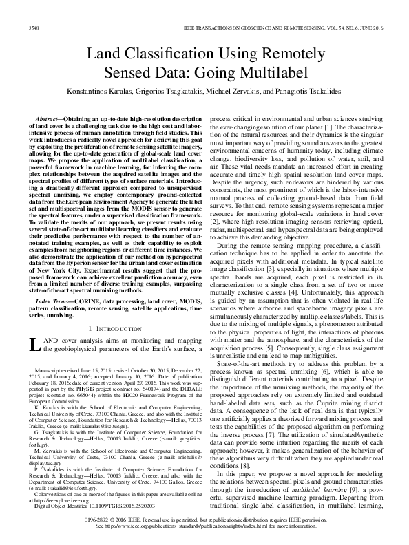 (PDF) Land Classification Using Remotely Sensed Data: Going Multilabel