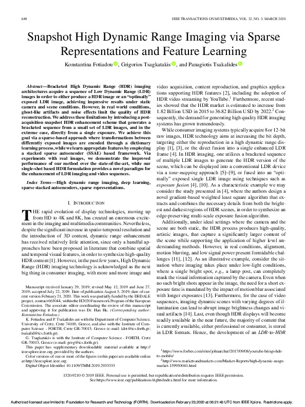 (PDF) Snapshot High Dynamic Range Imaging via Sparse Representations and Feature Learning ...