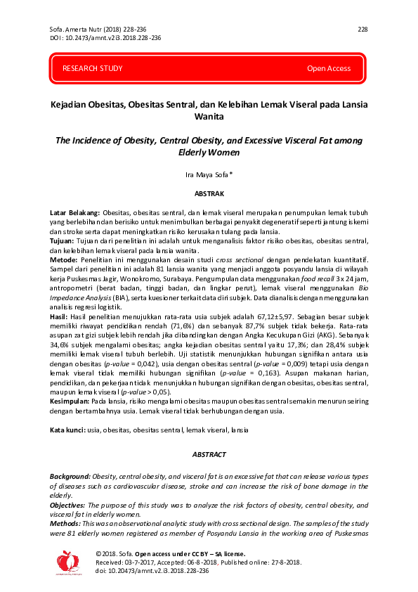 (PDF) Kejadian Obesitas, Obesitas Sentral, dan Kelebihan Lemak Viseral ...
