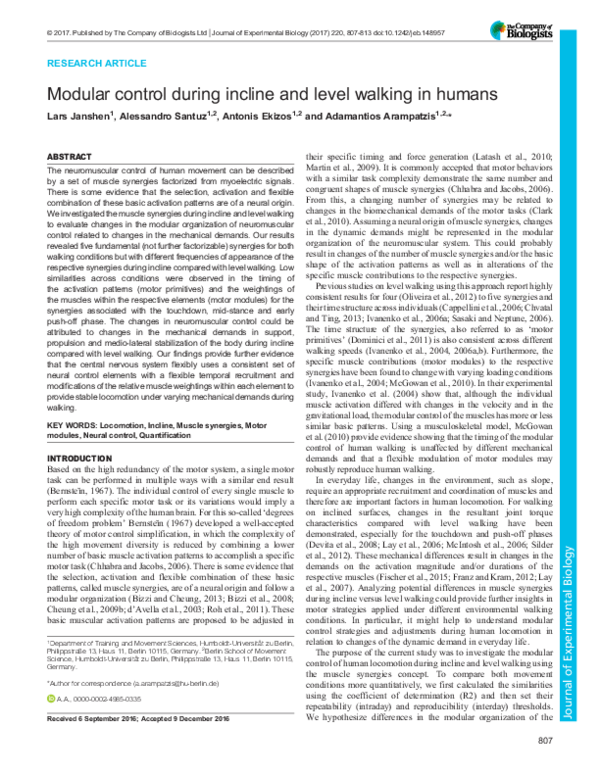 (PDF) Modular control during incline and level walking in humans