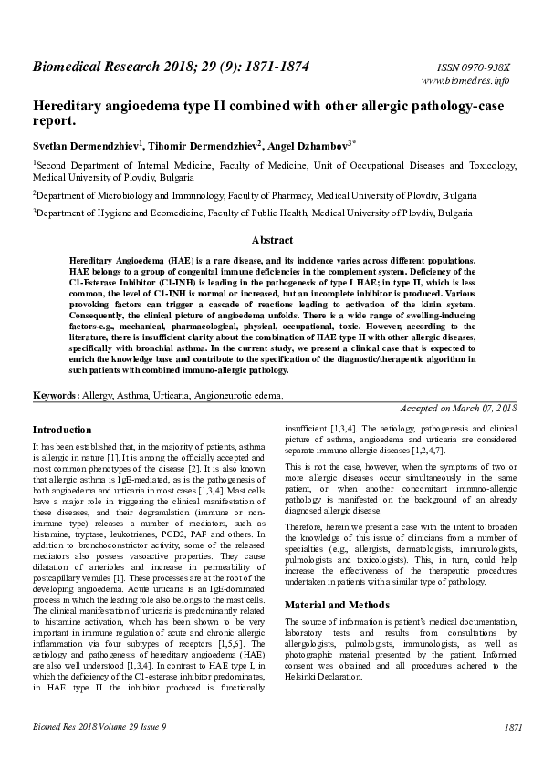 (PDF) Hereditary angioedema type II combined with other allergic ...