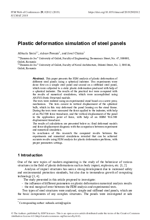 (PDF) Plastic deformation simulation of steel panels | Ionel Chirica ...