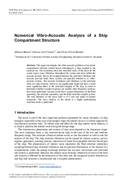 (PDF) Numerical Vibro-Acoustic Analysis of a Ship Compartment Structure
