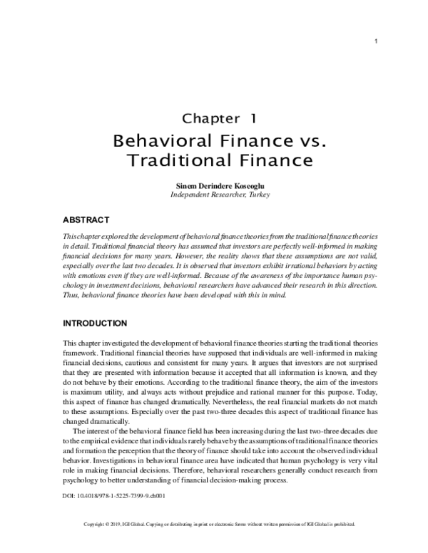 (PDF) Behavioral Finance vs. Traditional Finance | Sinem Derindere ...