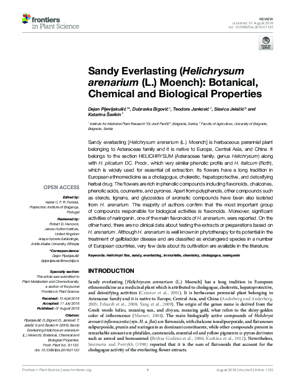 (PDF) Sandy Everlasting (Helichrysum arenarium (L.) Moench): Botanical ...