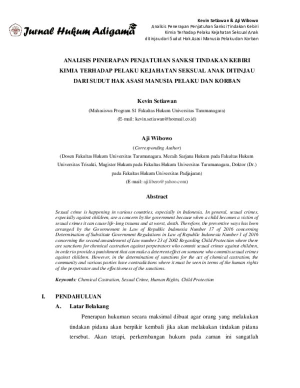 (PDF) Analisis Penerapan Penjatuhan Sanksi Tindakan Kebiri Kimia Terhadap Pelaku Kejahatan ...